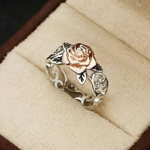 Jewelry | New Silver And Rose Gold Flower Promise Statement Ring | Poshmark